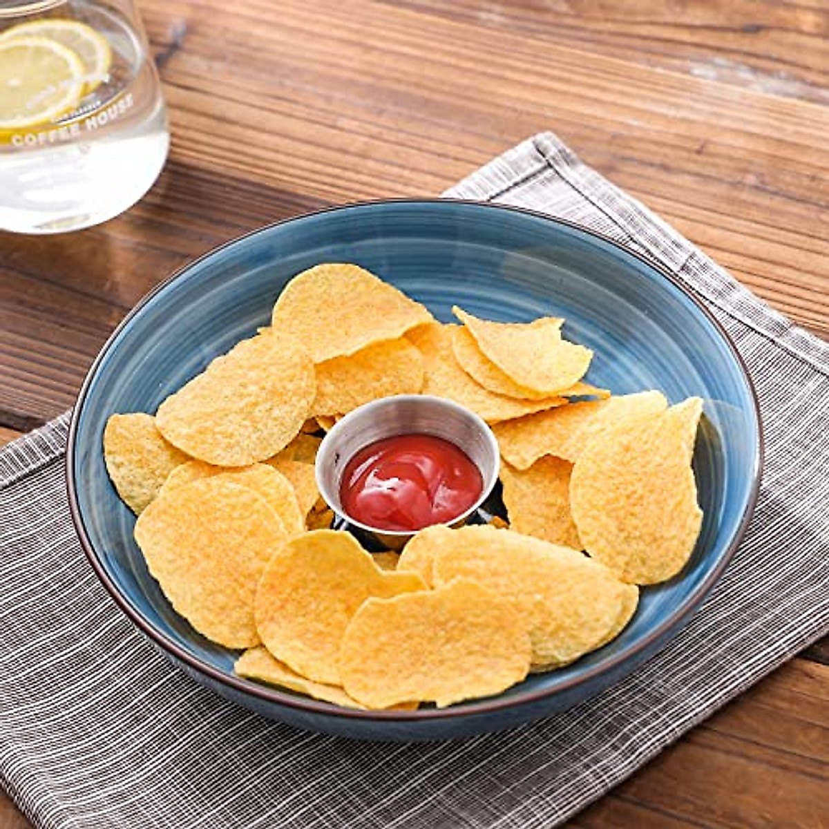 Selamica Porcelain 26 Ounce Salad Pasta Bowls, 8 inch Wide and Shallow Serving bowls, Microwave & Dishwasher Safe, Sturdy & Stackable, Set of 6, Gradient Blue