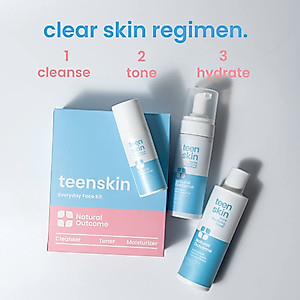 Natural Outcome Teen Skin 3-Step Skin Care Kit | Daily Boys & Girls Skin Care Regimen | Face Wash, Toner, & Moisturizer | Perfect for Teens Preteens & Kids Looking to Prevent Acne | 3 Pc