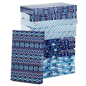 Hallmark Holiday Designed Shirt Boxes, Snowy Blues (Pack of 12) Snowflakes, Stripes, Sweater Pattern, Reindeer