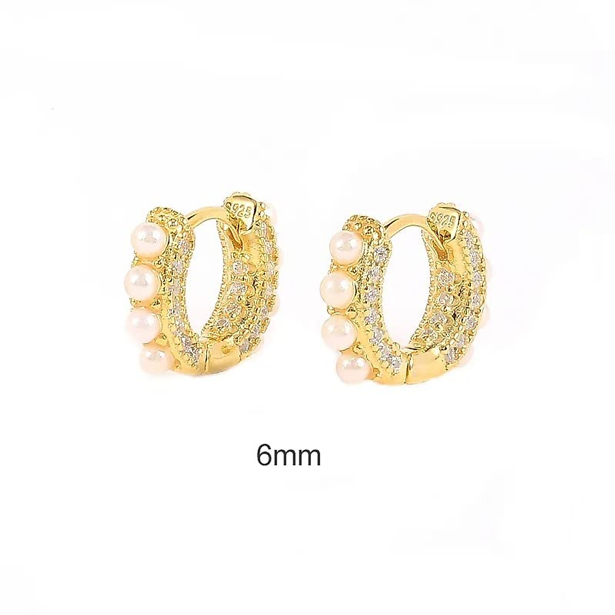 NEW Fashion S925 Sterling Silver 6mm/8mm/10mm Minimalist Round Circle peal zircon Hoop Earrings (6mm)