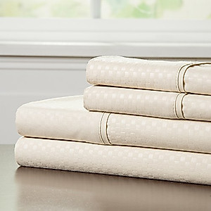 Brushed Microfiber Sheets Set- 4 Piece Hypoallergenic Bed Linens with Deep Pocket Fitted Sheet and Embossed Design by Lavish Home (Champagne, Queen),66-90-Q-C