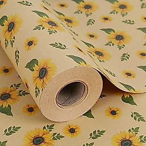 Aimyoo Kraft Floral Wrapping Paper Jumbo Roll, All Occasion Sunflower Flower Gift Wrap Paper for Wedding Bridal Shower Birthday, 17 in x 60 ft