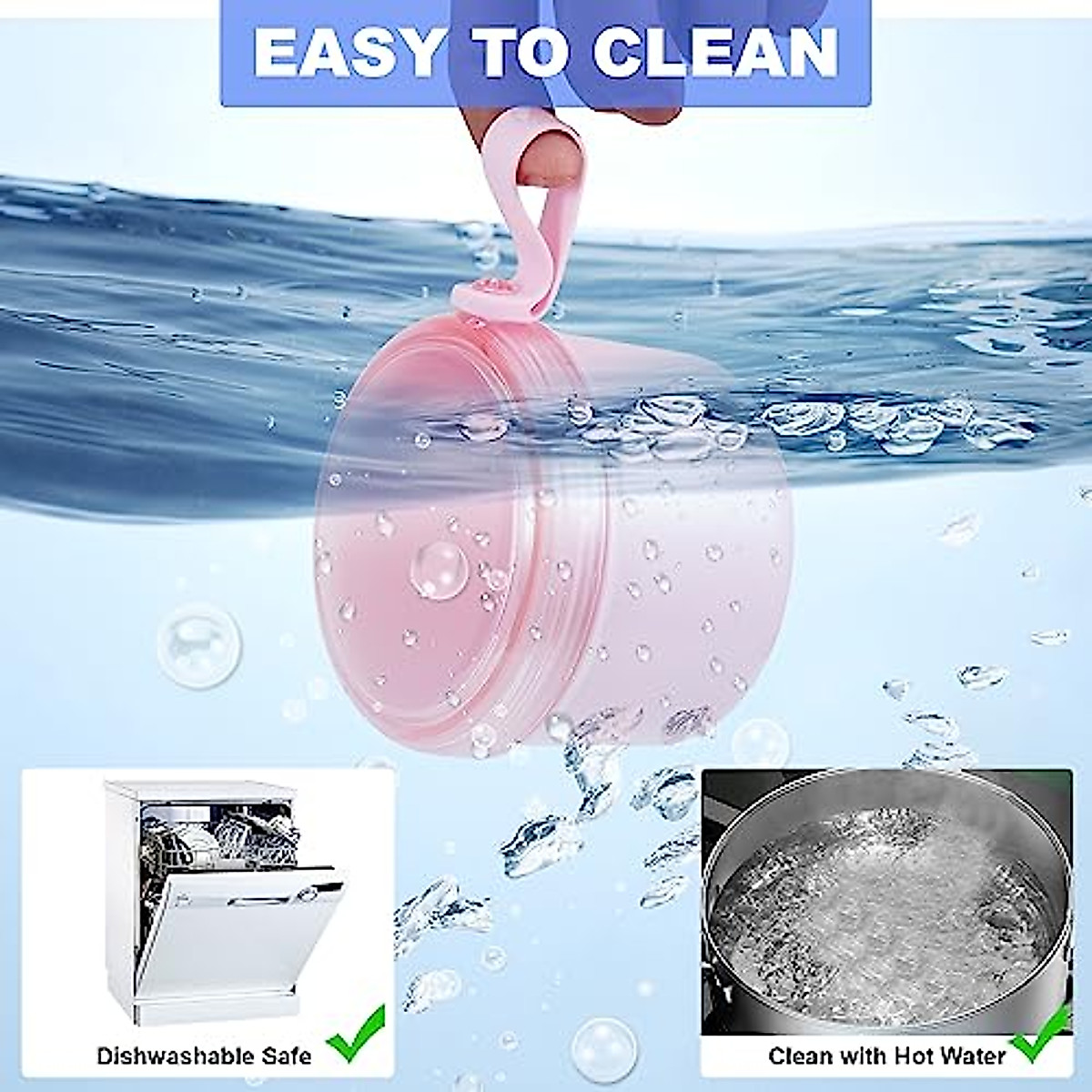 Denture Case, Leak Proof Denture Bath Cup for Travel, Denture Container Cups for Soaking Full & Partial Dentures, Retainers, Denture Cleaning Kit Holder Box with Denture Cleaner Brush-Transparent Pink