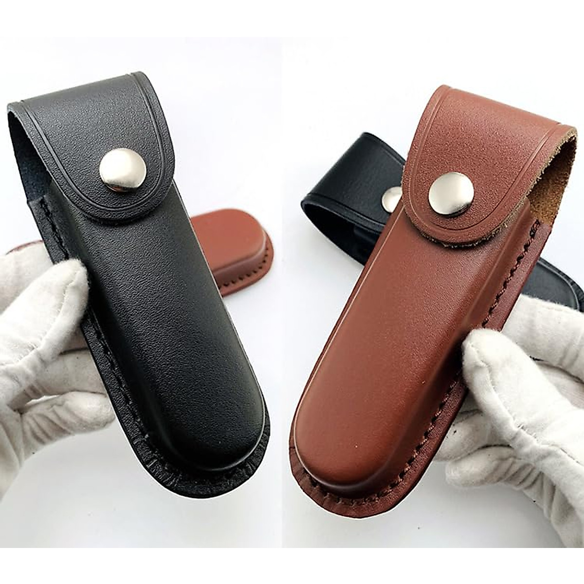 Jingelmall Pocket Knife Sheath Black Genuine Leather Belt Case Universal Folding Pocket Knife with Belt Loop Pouch Fits Any 4" Folding Pocket Knife