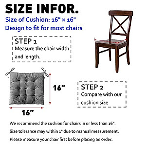 ELFJOY 4 Pack Chair Cushions for Dining Chairs Chair Pads Cushion for Kitchen Office Tufted Square Seat Cushion with Ties (16" Grey Velvet)