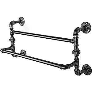 Towel Rack Towel Rail Retro Towel Rack with Double Towel Holder Wall-Mounted Shower Shelf Industrial Style Iron Pipe Pipework Wall Shelves Towel Bar Towel Holder/Schwarz/25 inch