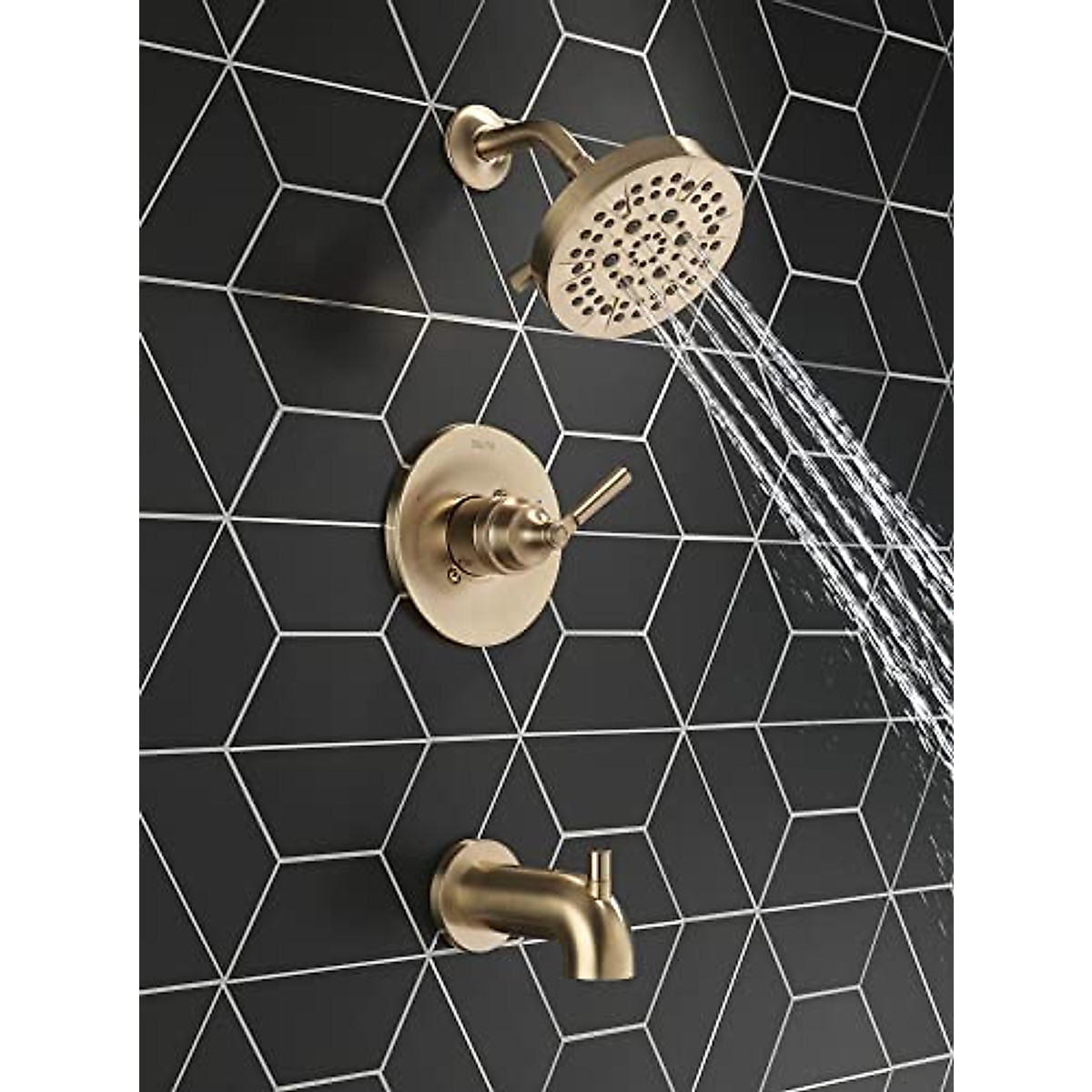 Delta Faucet Saylor 14 Series Gold Tub and Shower Faucet Combo, Bathtub and Shower Trim System, Shower Trim Kit, Bathtub Faucet Set, Shower Tub Faucet, Champagne Bronze T14435-CZ (Valve Not Included)