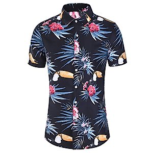 XZNB Men's Hawaiian Shirt Short Sleeves Printed Button Down Summer Beach Dress Shirts Turn-Down Collar T-Shirt Tops Mens Christmas Shirts Golf Shirts Ping Golf Shirts for Men Polo Shirts for Men