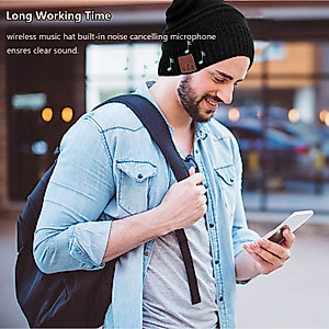 Wireless Beanie Hat V5.0 Beanie Headset Music Hat Wireless Stereo Headphones Built-in Speaker Winter Cap Knit Hat Stocking Stuffer Gifts for Men Women Boys Girls (A)