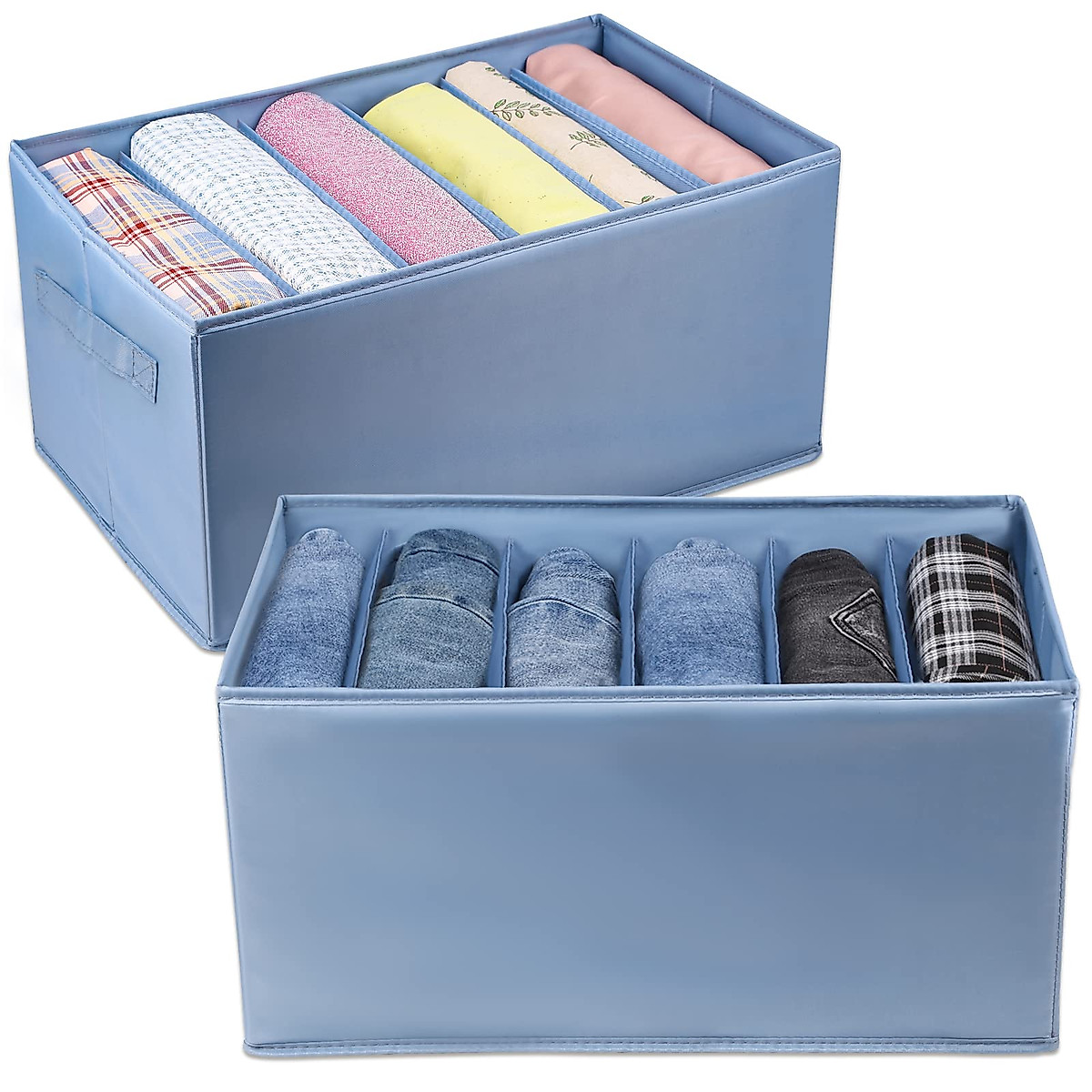 2Pcs Extra Large 6 Compartments Wardrobe Clothes Organizer, Upgraded Laundry Cabinet Clothes Storage Box, Foldable Visible Clothes Drawer Organizer for Jeans, Sweaters, T-shirts, Pants, Legging