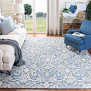 SAFAVIEH Micro-Loop Collection Area Rug - 8' x 10', Blue & Ivory, Handmade Wool, Ideal for High Traffic Areas in Living Room, Bedroom (MLP532M)