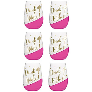 Get Bullish Drink Up Bitches 20 oz. Stemless Wine Glass | Pack of 6