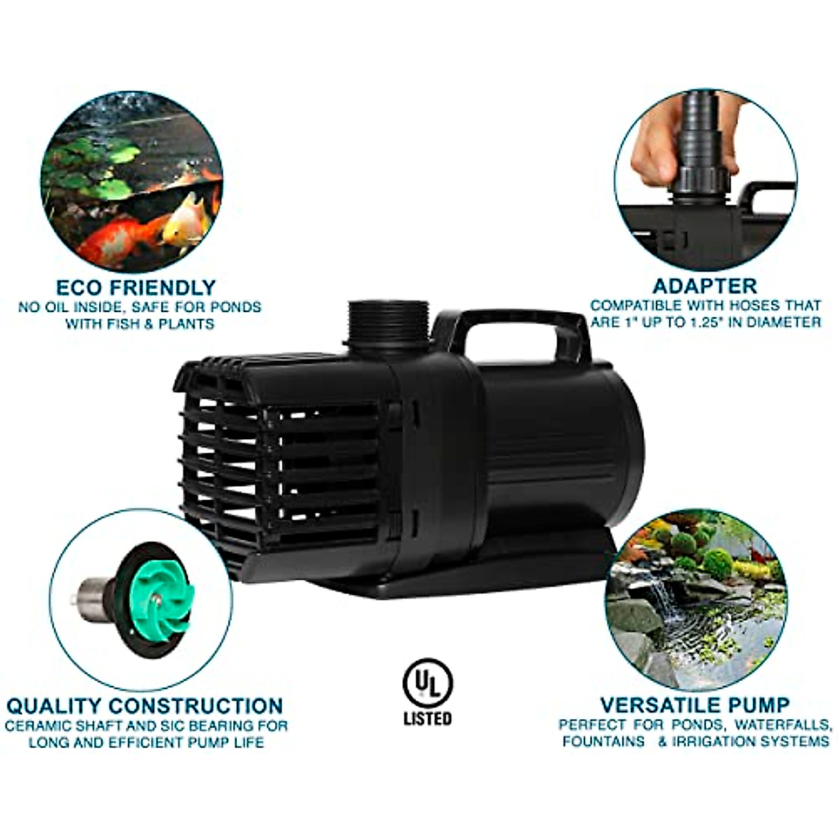 Homewell 3000 Gallons per Hour Electric Water Pump with 2 Nozzles Ultra Quiet Submersible Pump for Fountains, Waterfalls, Water Circulation, Koi Ponds Pump, Water Gardens (3000 GPH)