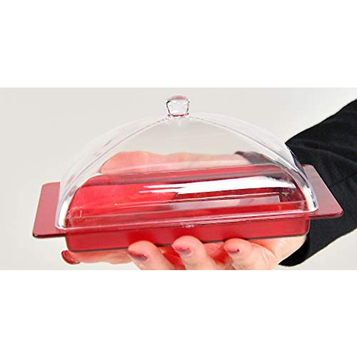 HOME-X Butter Keeper, Large Butter Dish with Lid, Versatile Food Container, Butter Dish with Handled Lid, 6 1/8" x 2 ½" W x 3 ¾" H, Red
