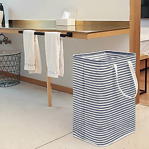 DOKEHOM 80L Freestanding Laundry Hamper with Handle, Collapsible Large Cotton Storage Basket for Clothes (Blue)