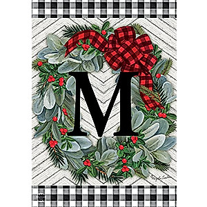 Winter Wreath Monogram Letter M Garden Flag 18" x 12.5" Briarwood Lane