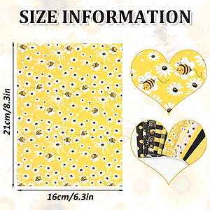 Whaline 12Pcs Summer Bee Faux Leather Sheets Black Yellow Plaids Synthetic Fabric Craft Leather Sunflower Glitter Printed Leather for Earrings Headbands Jewelry Wallet Making DIY Craft