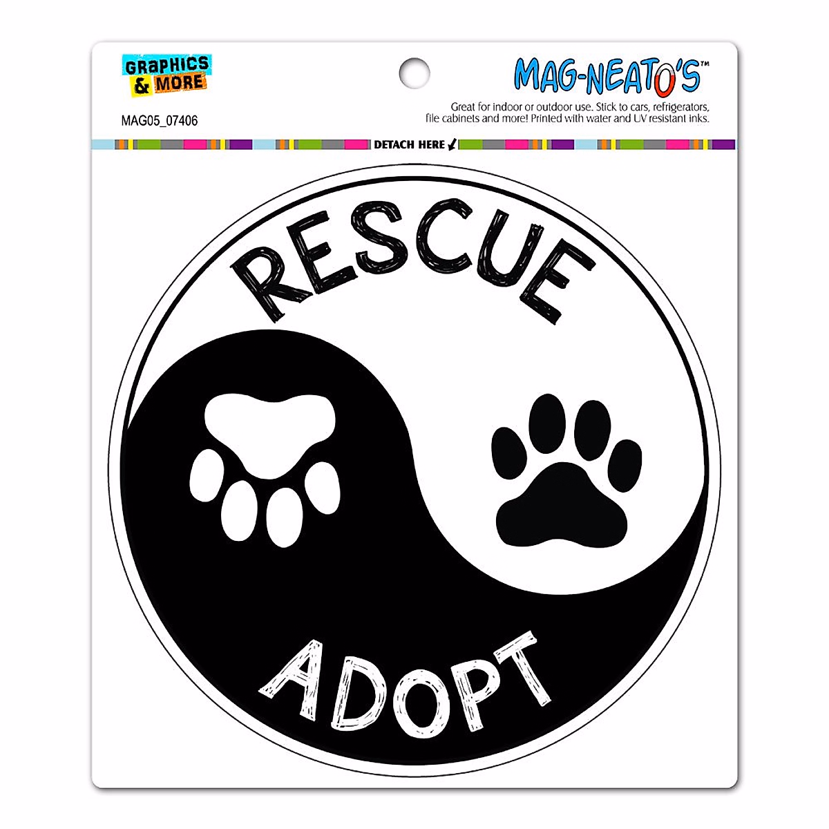 Rescue Adopt Yin Yang - Paw Prints Animals Dogs Cats Circle Automotive Car Refrigerator Locker Vinyl Magnet