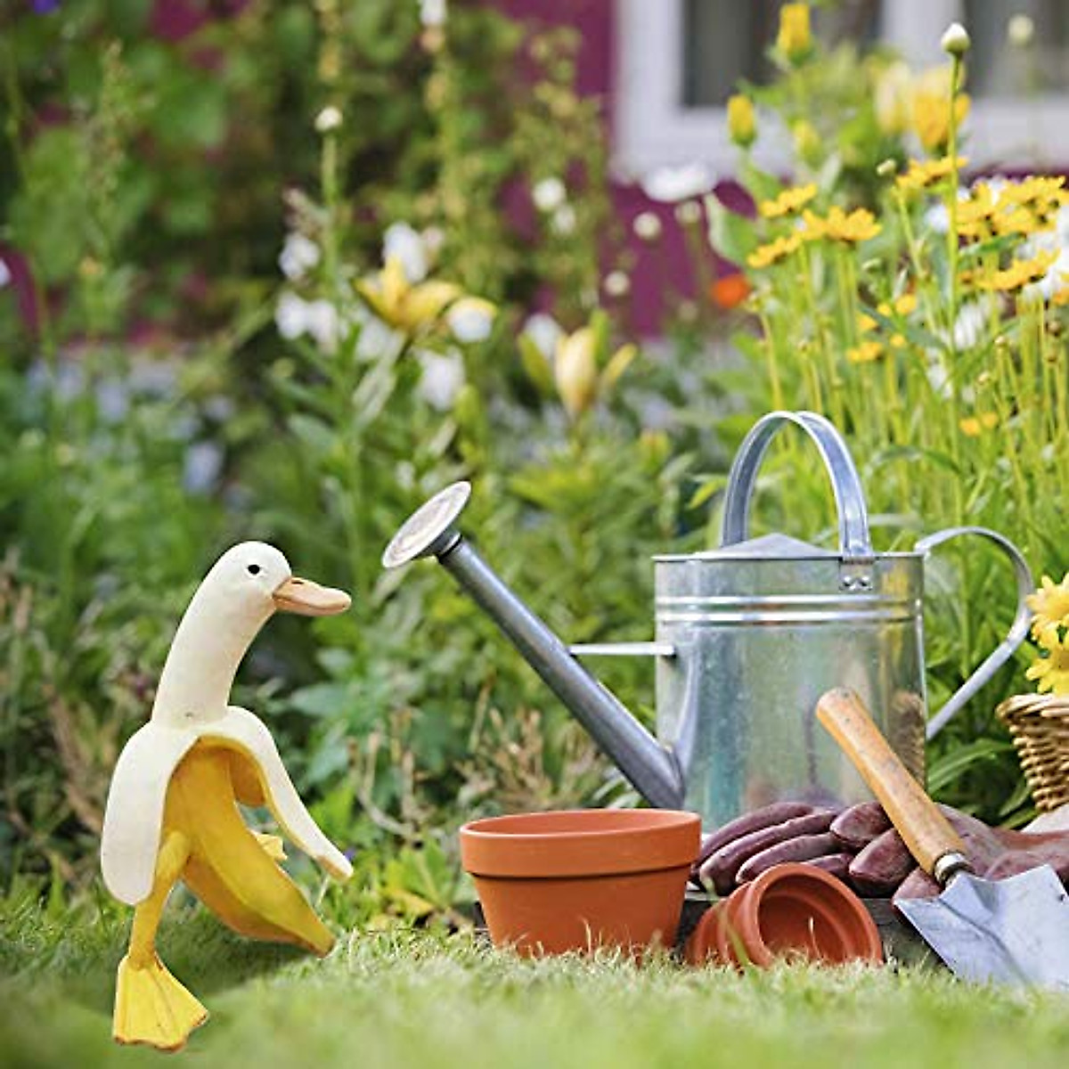 JACE Banana Duck Garden Statue, Cute Peeled Banana Duck Art Decorative, for Living Room, Bedroom, and Patio Garden Outdoor (1PCS)