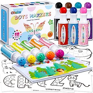 Ohuhu Washable Dot Markers for Toddler 12 Colors Bingo Daubers 40 ml (1.41 oz) with 30 Pages Kids Activity Book for Kids Children (3 Ages +) Preschool Non-Toxic Water-Based Dot Art Markers