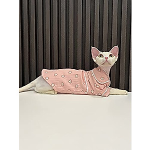 Sphynx Hairless Cat Clothes Autumn Cartoon Pattern Pajamas Air Cotton T-Shirts Comfortable Kitten Shirts Pet Clothes for Cat (M(4.4-5.5lbs), Pink)