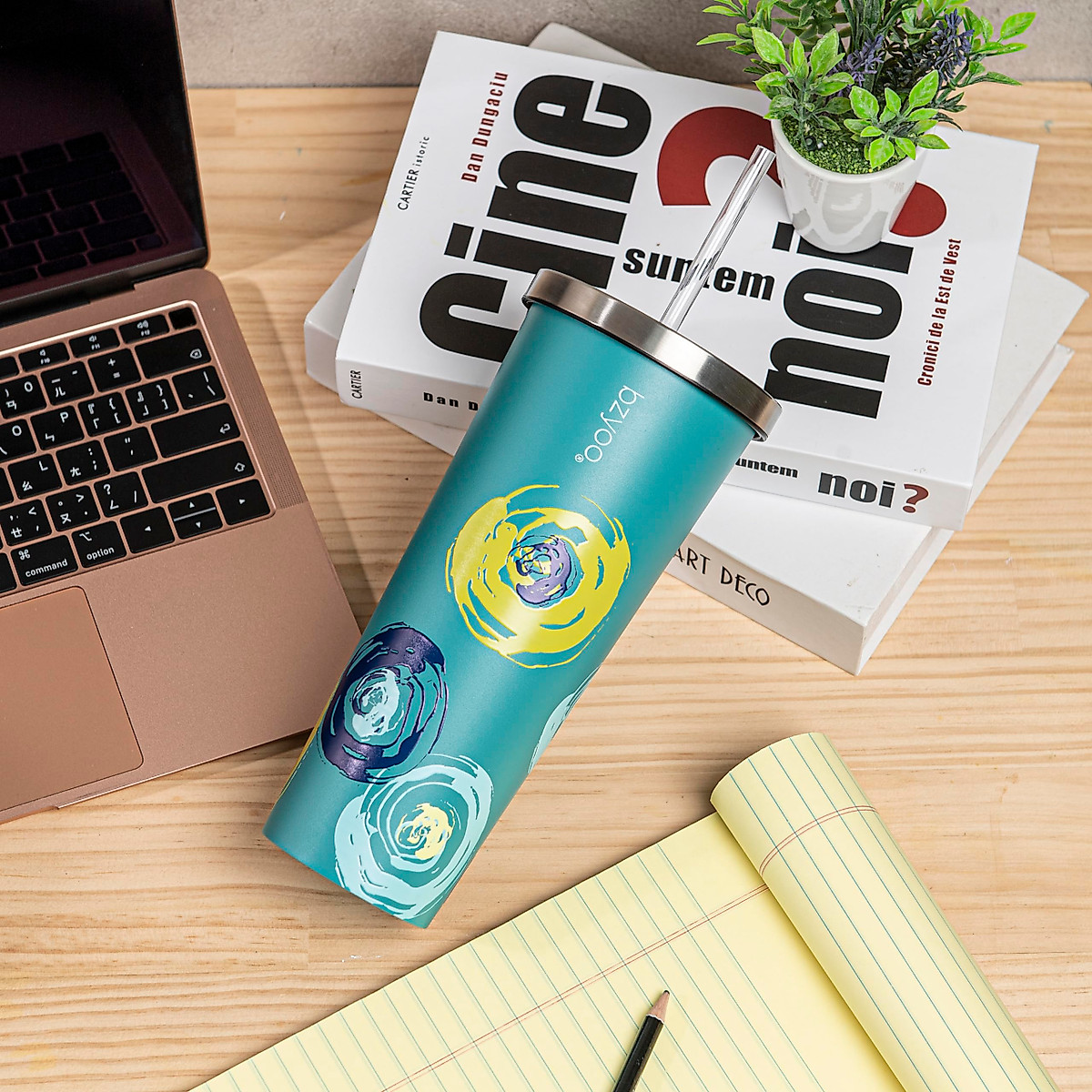 bzyoo SUP Double Wall Vacuum Insulated Tumbler with Straw and Lid Stainless Steel Water Bottle Travel Mug Cup, Mother's Day Gifts Perfect for Ice Coffee or Tea (710ml) Color: Green Cyclone