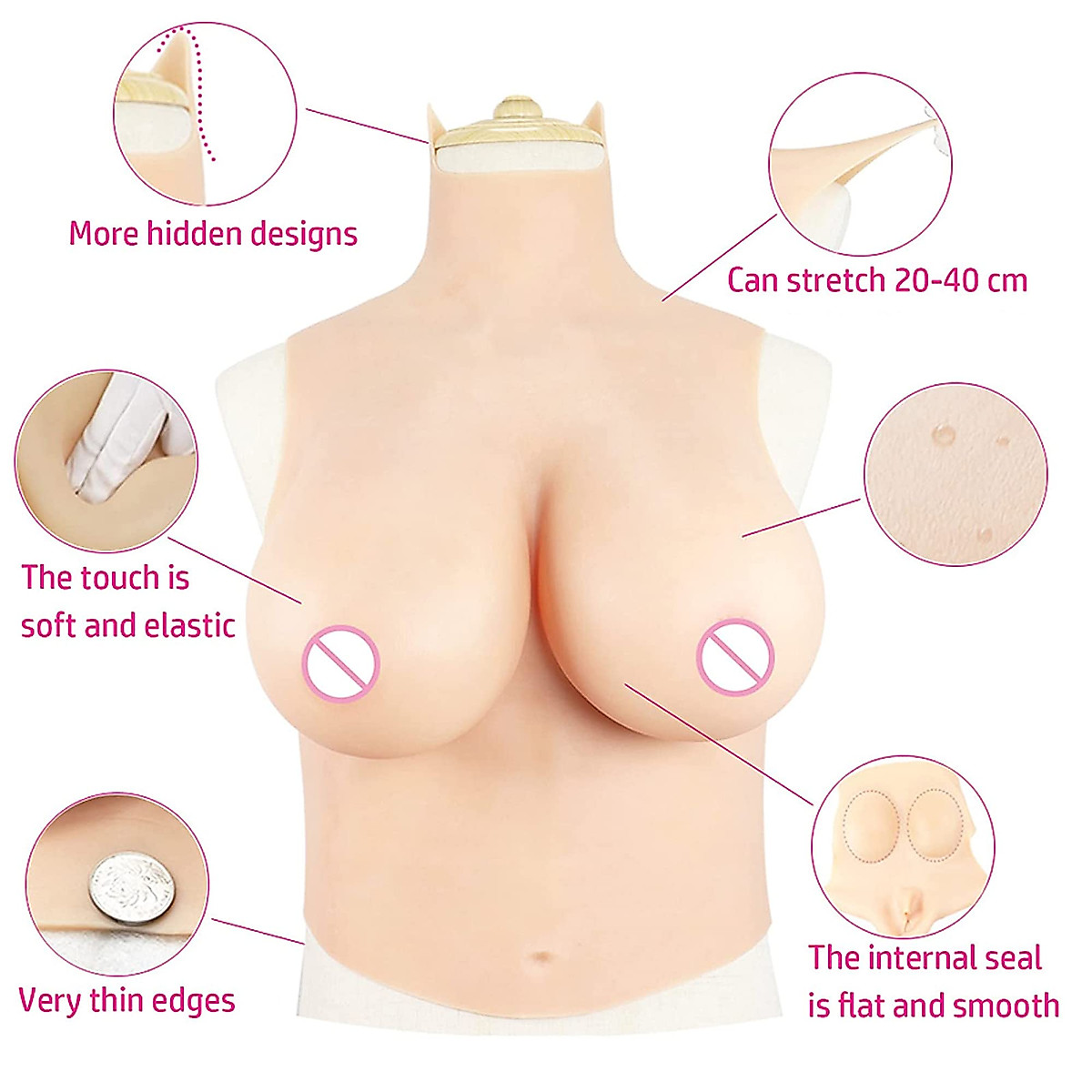Silicone Breast Plates Filled with Gel Fake Breast Form Boobs Enhancer for Transgender Crossdressers Queen Breast Plates/Brown/Ecup