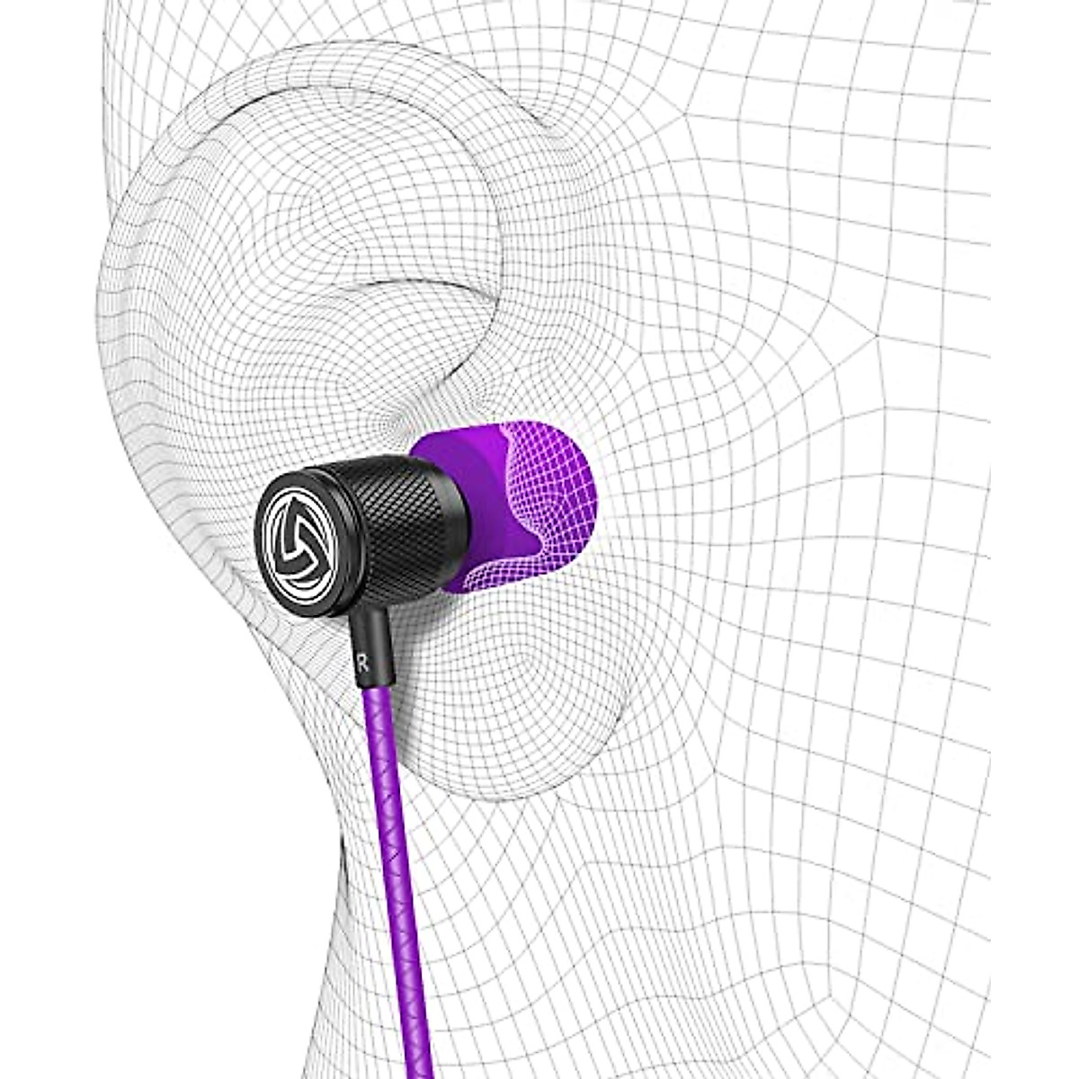 LUDOS Ultra Wired Earbuds in-Ear Headphones, 5 Years Warranty, Earphones with Microphone, Noise Isolating Ear Buds, Memory Foam for iPhone, Samsung, School Students, Kids, Women, Small Ears - Purple