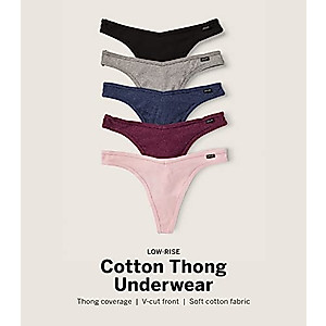 Victoria's Secret PINK Cotton Thong, 5 Pack Panties for Women (M)