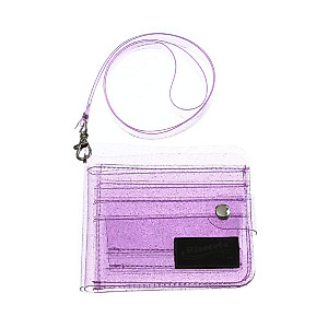 Women Girls Jelly Bifold Wallet Purse Coin Pouch Clear ID Card Holder Case with Detachable Neck Lanyard Strap for Photocards