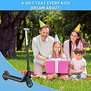 LINGTENG Electric Scooter for Kids Age of 6-10, Up to 6 mph and 80 min Ride Time, Kick-Start Boost Kids Scooter with Adjustable Speed and Height, Kids Scooter with Flash Wheel & Deck Lights（Black）