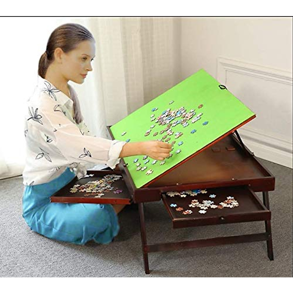 GaGa Adults Kids Children Fold-and-Go Wooden Jigsaw Puzzle Table for Puzzle Games Portable Folding Tilting with Storage Drawers Cover Home Furniture - Puzzle Accessories for 1000 Pcs