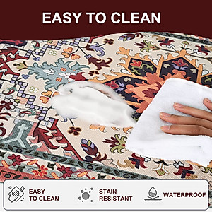 ASPMIZ Kitchen Mats Cushioned Anti Fatigue 2 Piece Set Boho, Washable Kitchen Rugs Non Slip Farmhouse, Bohemian Kitchen Floor Mats for in Front of Sink Waterproof, 17'' x 47'' + 17'' x 30'', Red