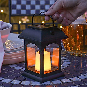 Generic Outdoor Garden Solar Powered Hanging LED Lights Flickering Candle Lantern Lamp for Patio Garden Christmas Decorative Light Solar Outdoor Decoration Lighting