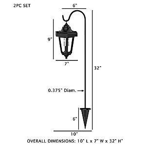 Pure Garden 50-123 Solar Powered Set of 2, 32” Hanging Coach Lanterns with 2 Shepherd Hooks-LED Outdoor Lighting for Gardens, Pathways, and Patio, Black