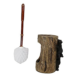 Ebros Gift 13.5" Tall Whimsical Forest Mountain Black Bears Teamwork and Trust Routine Toilet Brush Scrub and Base Holder Bathroom Gift 2 Piece Set Statue Rustic Cabin Lodge Bears Decor Accent
