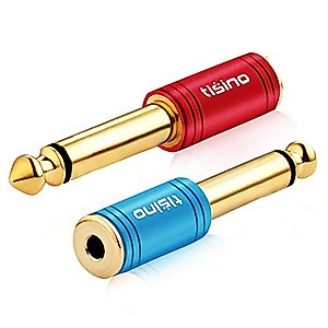 Disino 1/4 Mono to 3.5mm Stereo Adapter, Gold Plated 6.35mm TS Male Plug to 1/8 inch TRS Female Audio Connector - 2 Pack