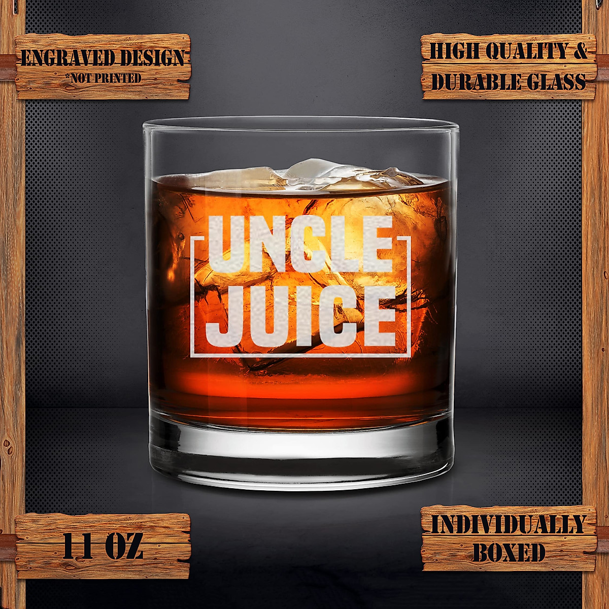 NeeNoNex Uncle Juice Whiskey Glass - Great Gift for Uncles - Special Uncle Rock Glass for Birthday Father’s Day Christmas