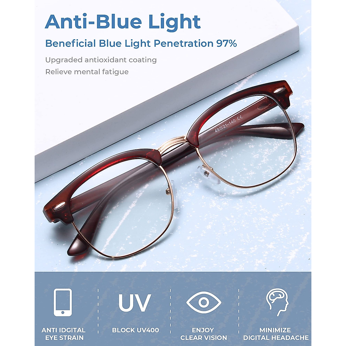 CCVOO 3 Pack Reading Glasses Blue Light Blocking, Retro Semi Rimless Readers for Men Women, Round Eyewear Filter UV400
