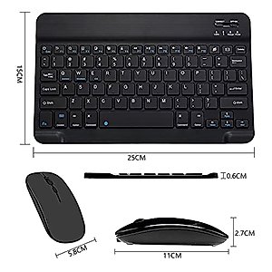 Ultra-Slim Bluetooth Keyboard and Mouse Combo Rechargeable Portable Wireless Keyboard Mouse Set for Apple iPad iPhone iOS 13 and Above Samsung Tablet Phone Smartphone Android Windows (Black)