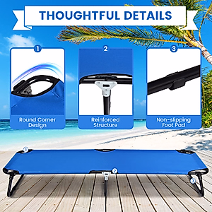 Goplus Folding Camping Cot, Heavy Duty Collapsible Foldable Camping Bed for Adults Kids with Non-Slip Foot Pad, Indoor Outdoor Portable Sleeping Cot for Hiking, Camping, Fishing (Blue)