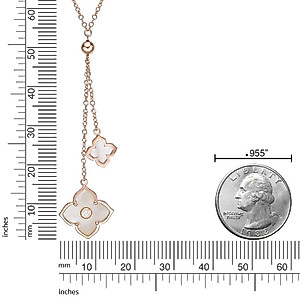 Lavari Jewelers Mother of Pearl and Cubic Zirconia Double Flower Pendant Necklace for Women - Rose Gold Plated 925 Sterling Silver Necklace for Her - 16 to 18 Inch Adjustable Chain - CZ Spring Ring