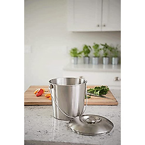 Gardener's Supply Company Brushed Stainless Steel Kitchen Compost Pail | Holds 1 Gallon of Food Scraps for Organic Indoor Composting | 7-1/4" D x 7" H