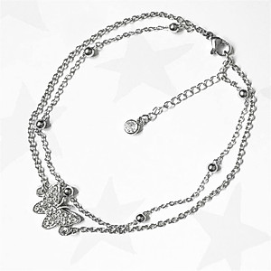 COLORFUL BLING 14K Silver Butterfly Anklets with Cubic Zirconia Adjustable Layered Heart Ankle Bracelet Summer Beach Foot Chain Jewelry-Butterfly
