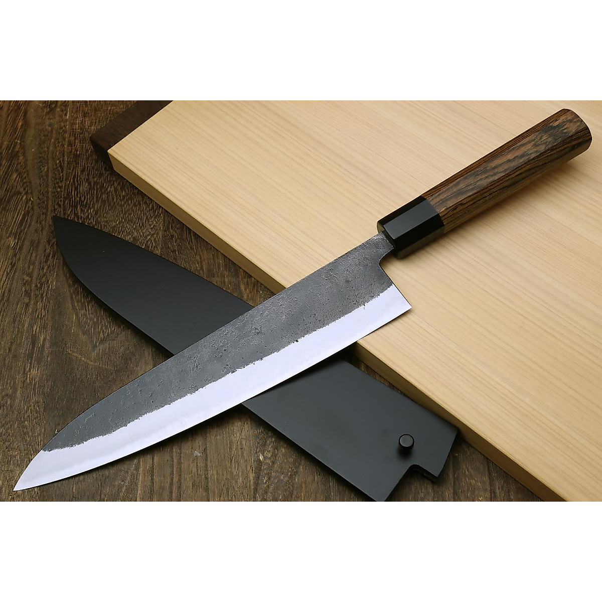 Yoshihiro Japanese High Carbon White Steel #2 Nashiji Gyuto Chefs Knife with Cocobolo Wood Handle (9.5'' (240mm))