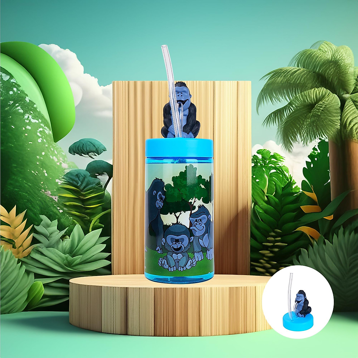 Sip with ME Zoo Silverback Gorilla Cup, Kids Water Bottle, Toddler Cups, Tumbler with Lid and Straw, Travel Sippy Cup for Water or Milk, Kids Cups with Lids, Toddlers 3 and Up, BPA Free Plastic, 12 oz