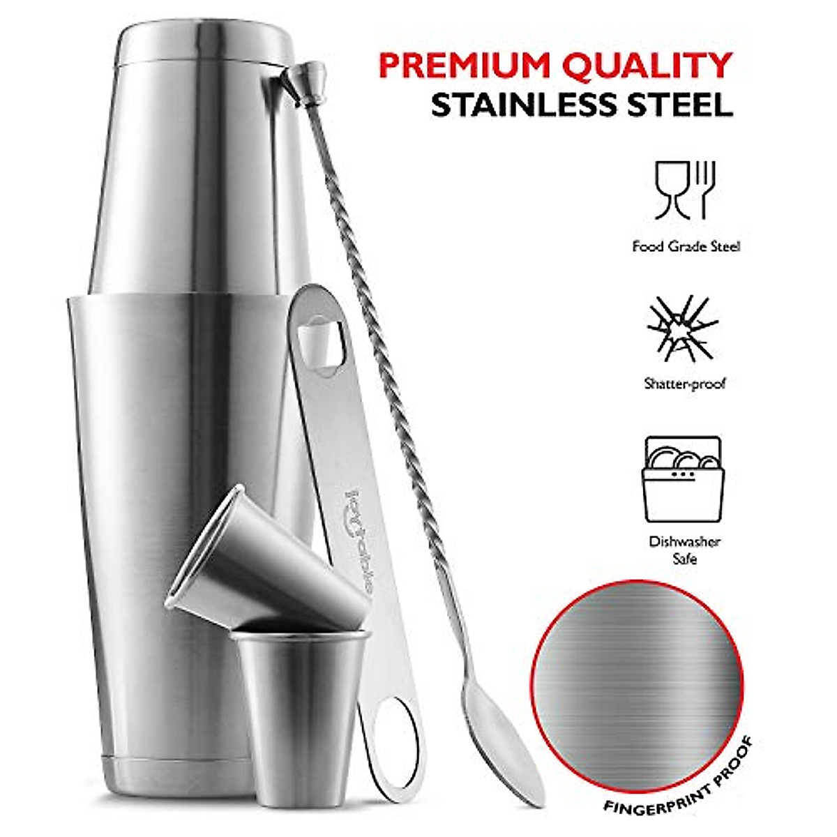 JoyTable Bar Set Cocktail Shaker Set, Stainless Steel Mixology Bartender Kit, 28PC Cocktail Kit, Silver Cocktail Set, Bar Tools: 30oz Martini Shaker, Muddler, Bar Kit Cocktail Book, Jigger and Pourers