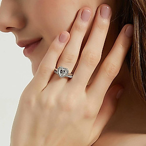 BERRICLE Sterling Silver Halo Wedding Engagement Rings Cubic Zirconia CZ Heart Ring Set for Women, Rhodium Plated Size 7