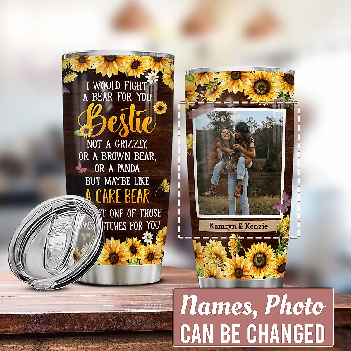 Wassmin Best Friends Tumblers Personalized Tumbler With Picture Photo I Would Fight A Bear For You Tumblers 20oz 30oz Coffee Travel Mug Birthday Christmas Presents BFF Besties Cup Gifts