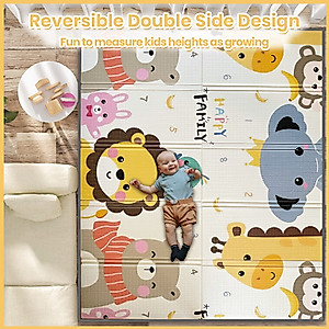 Baby Play Mat, Extra Large Folding Baby Crawling Mat, Waterproof Reversible Playmat Foam Non Toxic Anti-Slip Portable Kids Play Mat for Infant, Toddler (Animal World, 70in*78in*0.4in)